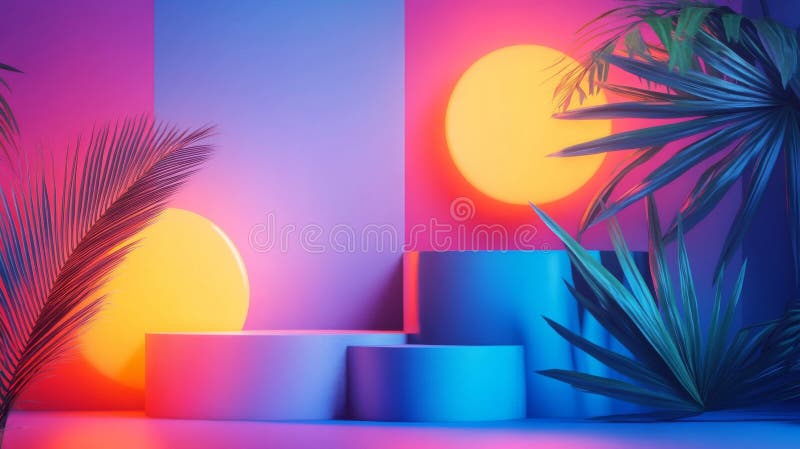 Neon Pink Blue Tropical Product Display Platform Stock Illustration ...