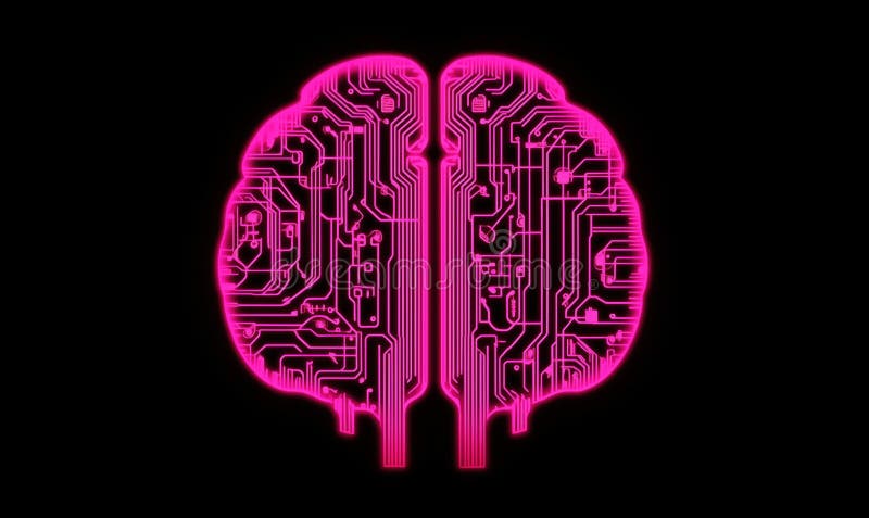 Neon Pink Brain with Circuit Board Design Representing Artificial ...