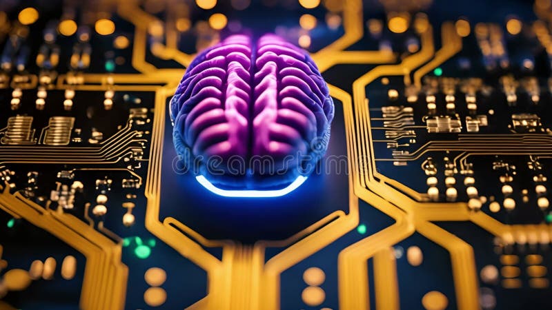 Neon Pink Brain Glow on Computer Motherboard Seamless Video Loop Stock ...