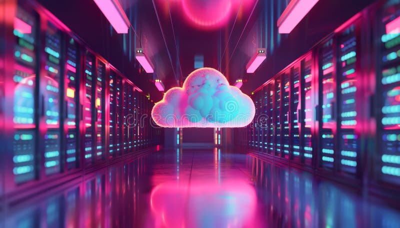 A Neon Pink Cloud is Floating in a Large Room with Many Computer ...