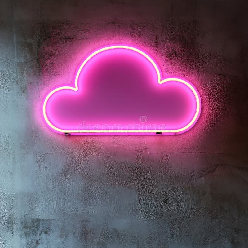 Neon Pink Cloud Sign Glowing on a Concrete Wall. Stock Photo - Image of ...