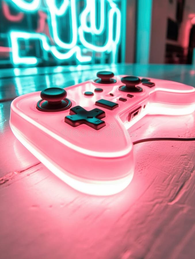 A Neon Pink Controller Sits on a Table Stock Illustration ...