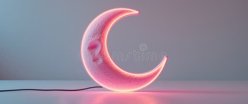 Neon Pink Crescent Moon Decor with Soft Glowing Light Effect Stock ...