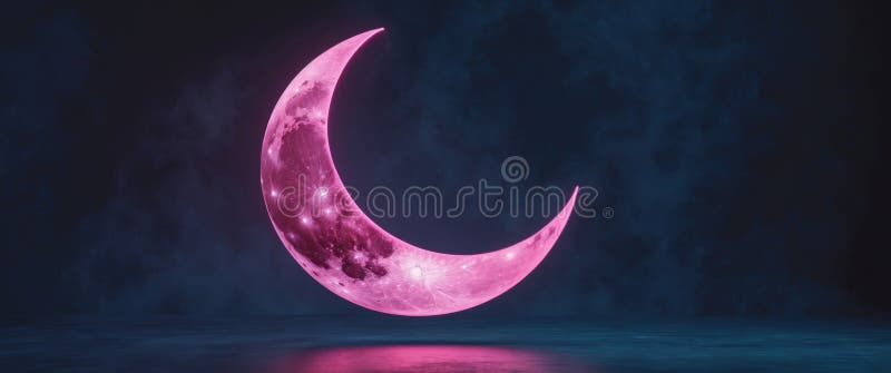 Neon Pink Crescent Moon Light Glow Dark Background Stock Photos - Free ...