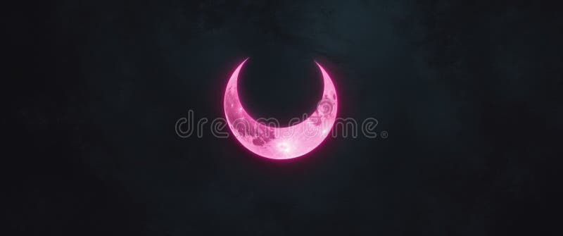 Neon Pink Crescent Moon Shining in Dark Background with Glow. Stock ...