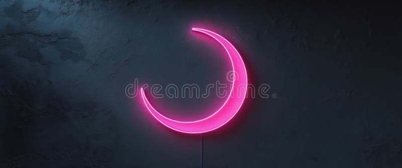 Neon Pink Crescent Moon Sign Illuminating Dark Wall Surface Stock Image ...
