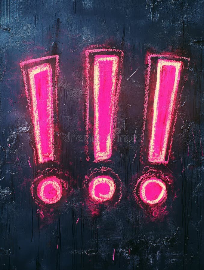 Neon Pink Exclamation Marks on a Dark Wall Stock Photo - Image of ...