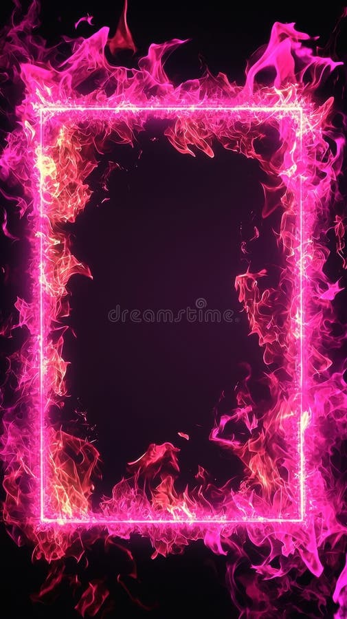 Neon Pink Flame Frame on Black Background for Creative Designs Stock ...