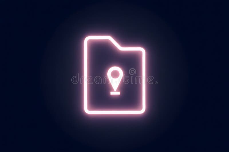 A Neon Pink Folder Icon with a Location Pin Glows in the Dark Stock ...