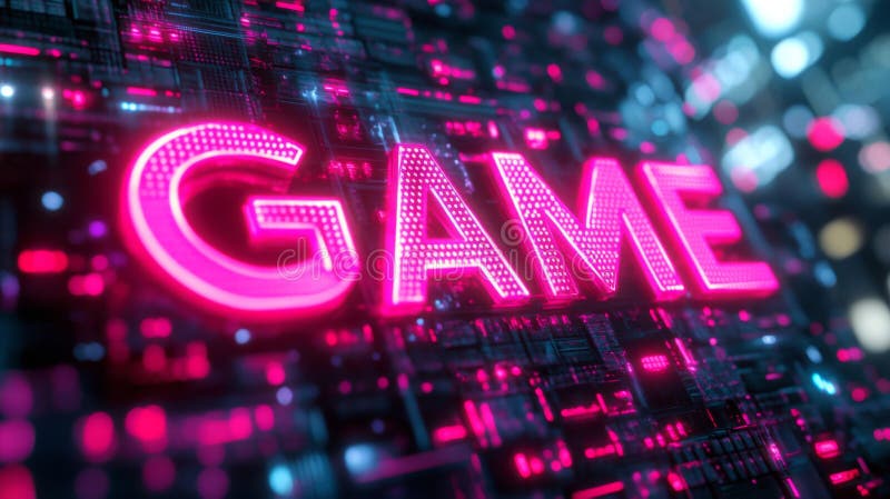 Neon Pink Game Text on Futuristic Circuit Board Stock Illustration ...