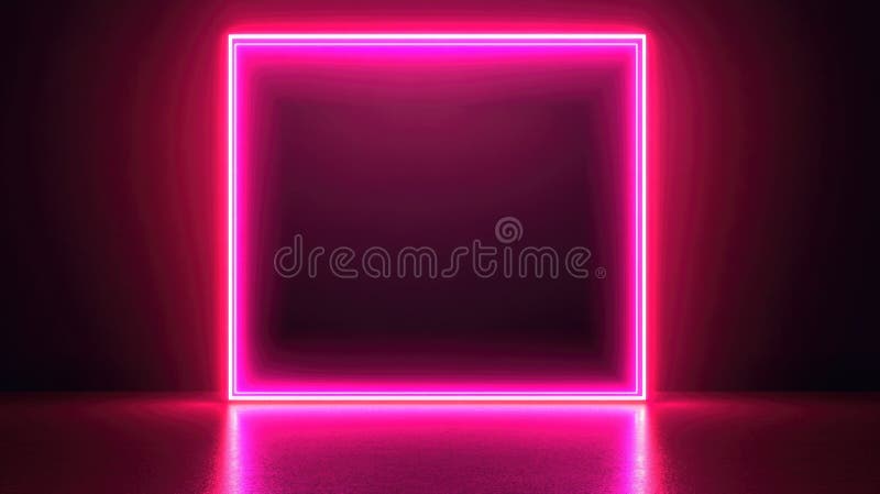 Neon Pink Glowing Square Frame on Dark Reflective Surface. Black Friday ...