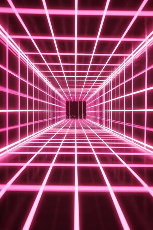 Neon Pink Grid Tunnels with Perspective Depth Light Trails Effect Stock ...
