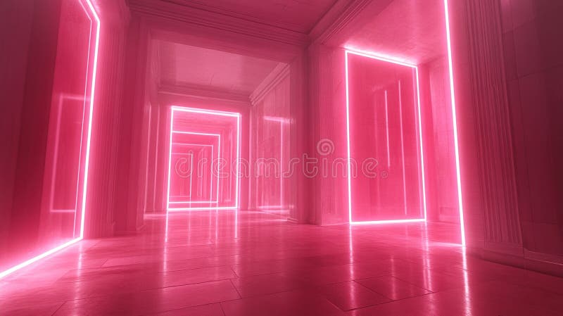 Neon Pink Hallway, Reflecting Light, Architectural Interior ...