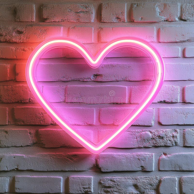 Neon Pink Heart Glowing on a Brick Wall. Stock Photo - Image of neon, luminous: 397548456