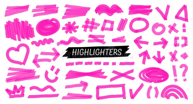 Neon Pink Highlight Brush Underlines. Isolated Elements. Stock Vector ...