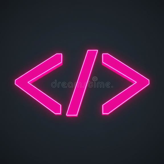 Neon Pink HTML Code Symbol Displayed on a Dark Background. the Symbol ...