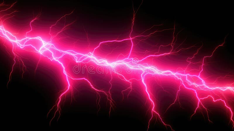 Neon Pink Lightning Strikes on Black Background Illustration Stock ...