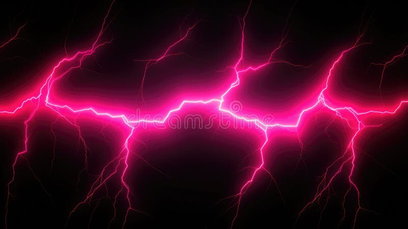 Neon Pink Lightning Strikes on Black Background Illustration Stock ...