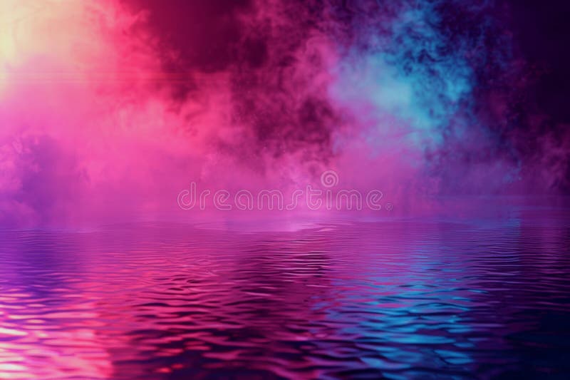 Neon Pink Lights and Night Water Surface Stock Illustration ...