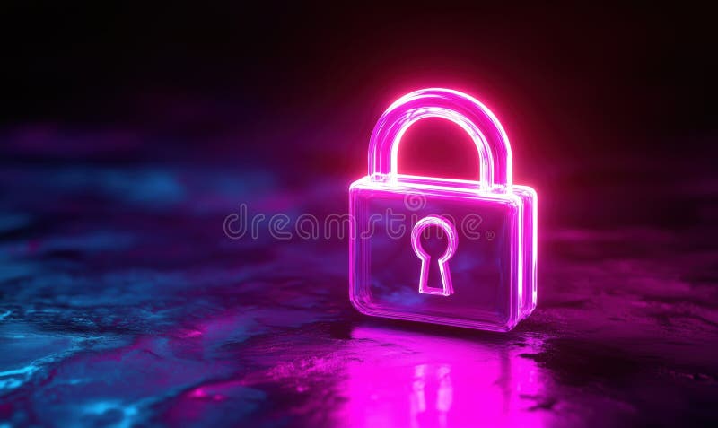 Neon Pink Lock Symbolizing Security and Protection in Digital ...