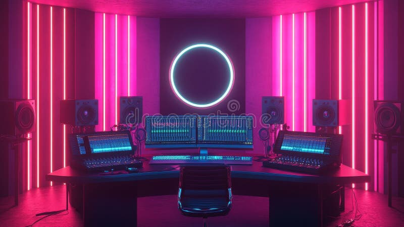 Neon Pink Music Studio Recording Room a Modern Music Studio with Neon ...