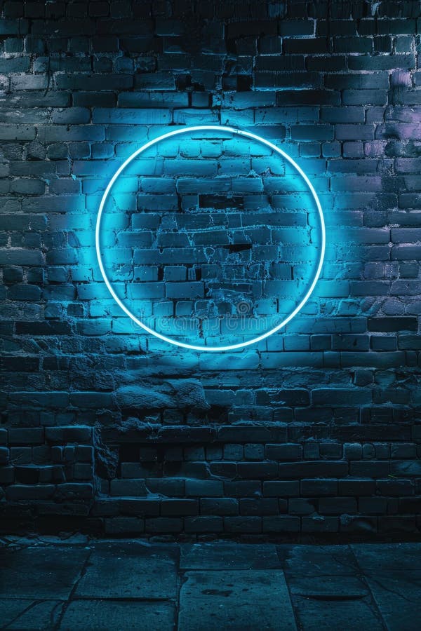 Neon Pink Oval Light on Brick Wall with Blue and Purple Gradient Stock ...