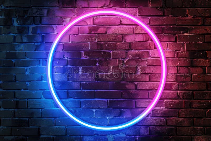 Neon Pink Oval Light on Brick Wall with Blue and Purple Gradient Stock ...