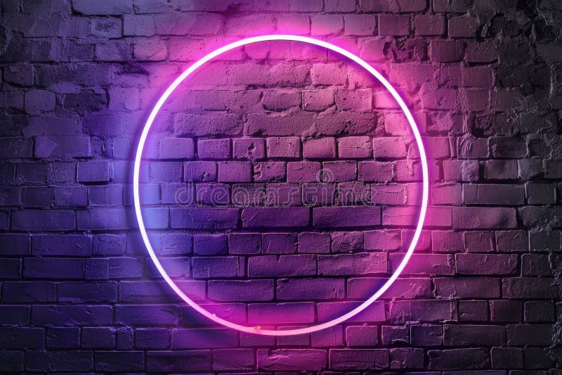Neon Pink Oval Light on Brick Wall with Blue and Purple Gradient Stock ...
