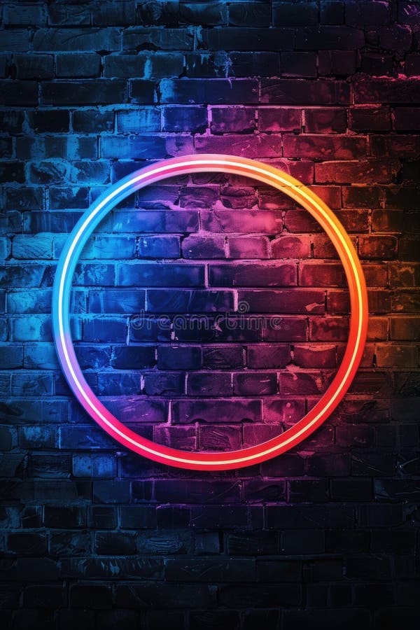 Neon Pink Oval Light on Brick Wall with Blue and Purple Gradient Stock ...