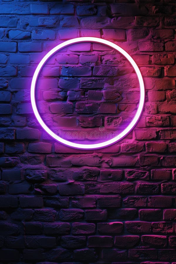 Neon Pink Oval Light on Brick Wall with Blue and Purple Gradient Stock ...