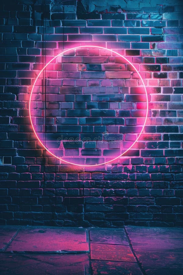 Neon Pink Oval Light on Brick Wall with Blue and Purple Gradient Stock ...