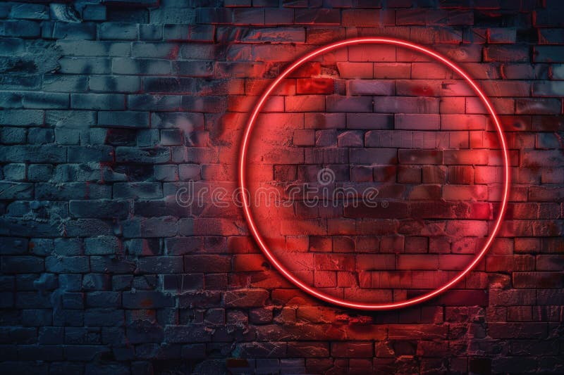 Neon Pink Oval Light on Brick Wall with Blue and Purple Gradient Stock ...