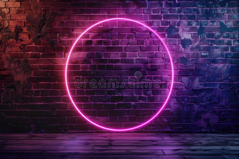 Neon Pink Oval Light on Brick Wall with Blue and Purple Gradient Stock ...