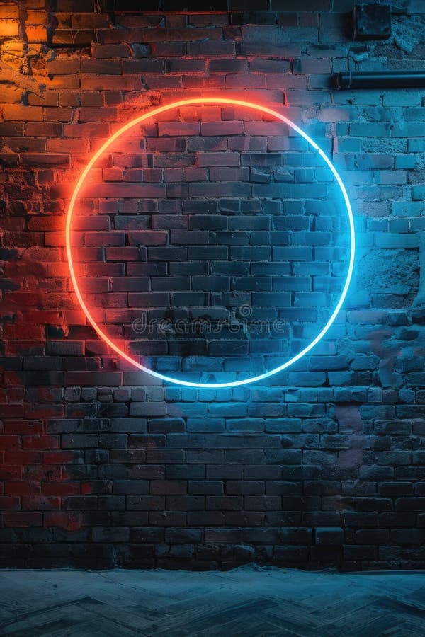 Neon Pink Oval Light on Brick Wall with Blue and Purple Gradient Stock ...