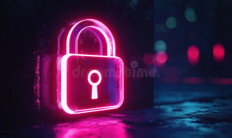 Neon Pink Padlock Symbol Representing Security and Protection in ...