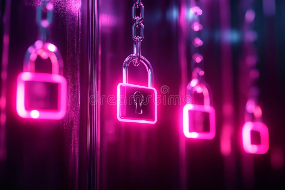 Neon Pink Padlocks Symbolizing Cybersecurity Stock Photo - Image of ...