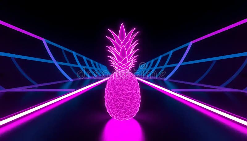 A Neon Pink Pineapple on a Futuristic Glowing Tunnel Stock Illustration ...
