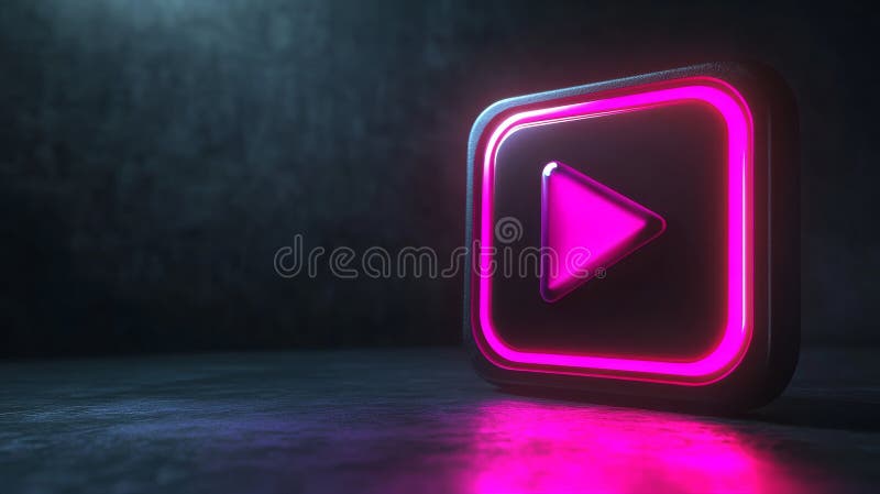 Neon Pink Play Button Icon on Dark Background with Glowing Effect ... Neon Pink Play Button Icon on Dark Background with Glowing Effect ...