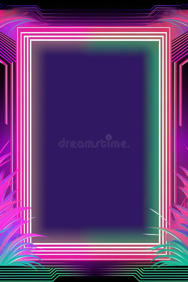 A Neon Pink and Purple Frame with Palm Trees in the Background Stock ...