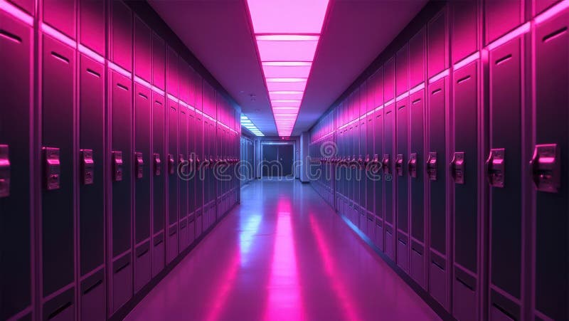 Neon Pink and Purple School Hallway Lockers Stock Illustration ...