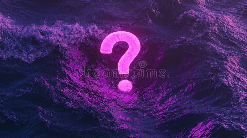 Neon Pink Question Mark Glowing Above Dark Ocean Waves at Night Stock ...
