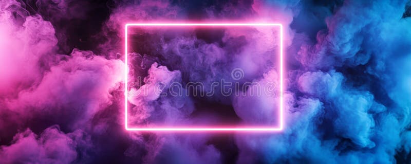 Neon Pink Rectangular Frame with Colorful Smoke in Background, Abstract ...