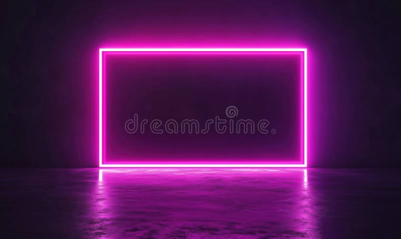 Neon Pink Rectangular Frame Glowing Against Dark Background Modern ...