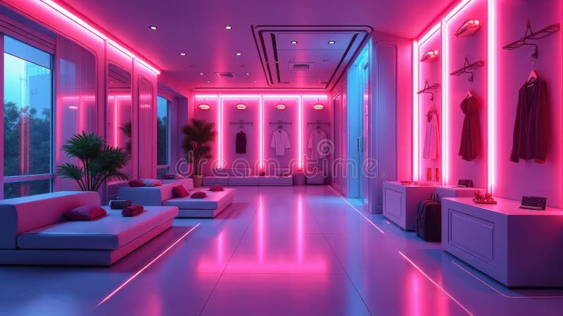 Neon Pink Room Interior Design Stock Illustration - Illustration of ...