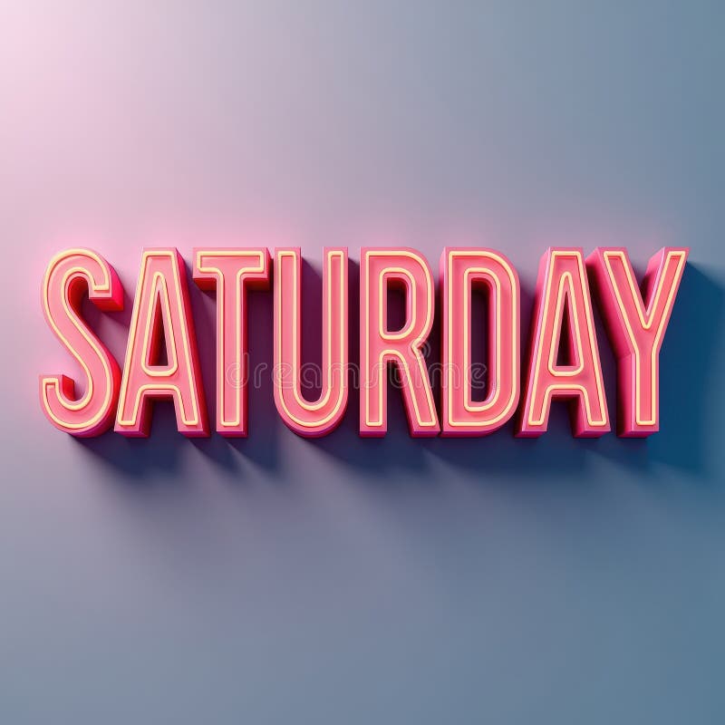 Neon Pink Saturday Sign with a Shadow on a Gray Wall. Stock ...