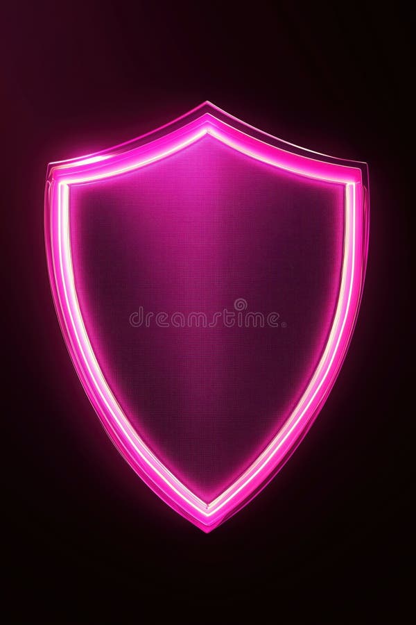 Neon Pink Shield Icon with Glowing Edges, Modern Design for Security ...