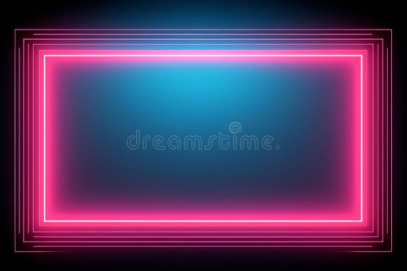 Neon Pink Square Frame on Black Background Stock Illustration ...