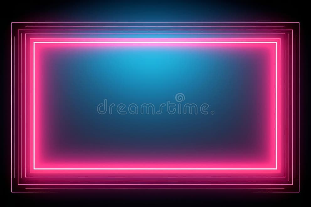 Neon Pink Square Frame on Black Background Stock Illustration ...