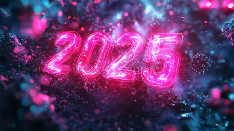 Neon Pink Two Thousand Twenty Five New Year Stock Illustration ...