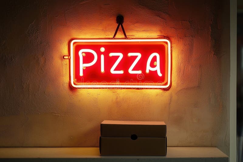 Neon Pizza Banner with Lighting at Night on the Wall Ai Photo Stock ...